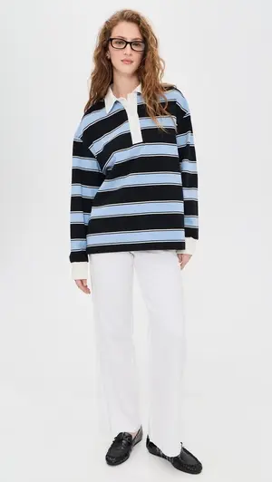 Closed Striped Rugby Shirt - Sky Blue