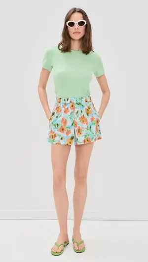 Tanya Taylor Fallon Floral Print Shorts - Powder Blue Multi