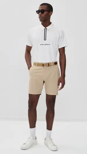 REDVANLY Varick Pull-on Performance Shorts - Bark