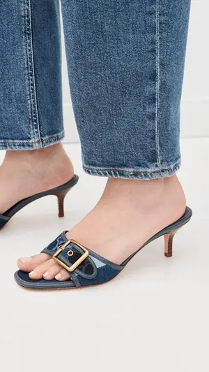 COACH Margot Denim Patchwork Sandals With Gold-tone Buckle - Denim Multi