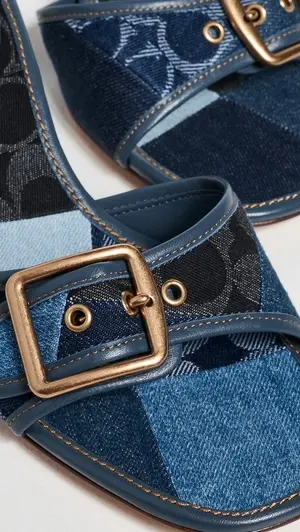 COACH Margot Denim Patchwork Sandals With Gold-tone Buckle - Denim Multi