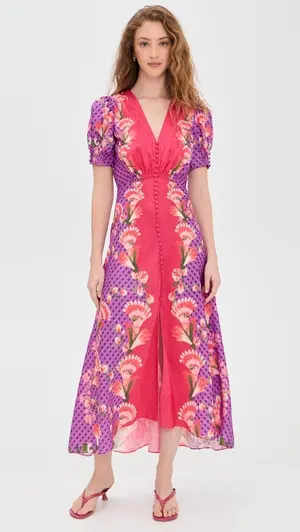 Saloni Lea Silk Floral Midi Dress