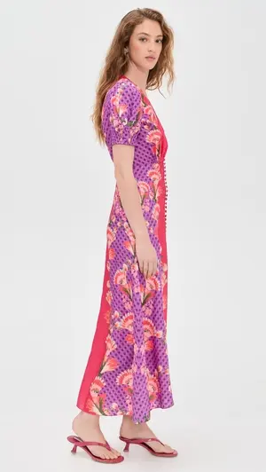 Saloni Lea Silk Floral Midi Dress