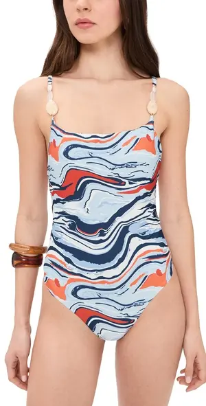 PALMACEA Nella One-piece Swimsuit With Abstract Print And Beaded Embellishments - Marmol
