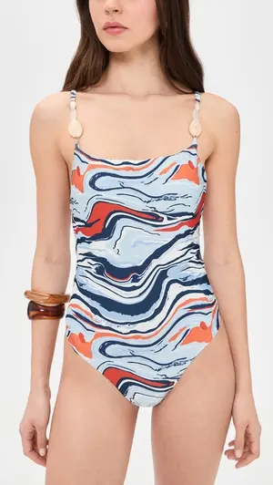 PALMACEA Nella One-piece Swimsuit With Abstract Print And Beaded Embellishments