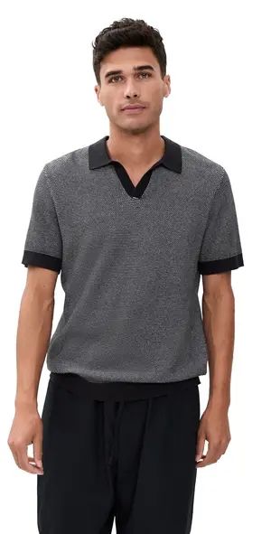 Onia Cotton Textured Johnny Collar Polo - Midnight/white