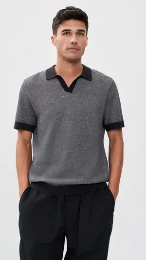Onia Cotton Textured Johnny Collar Polo - Midnight/white
