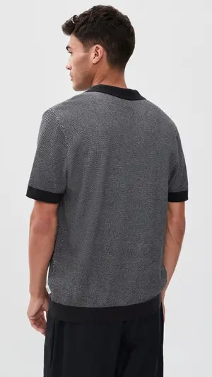 Onia Cotton Textured Johnny Collar Polo - Midnight/white
