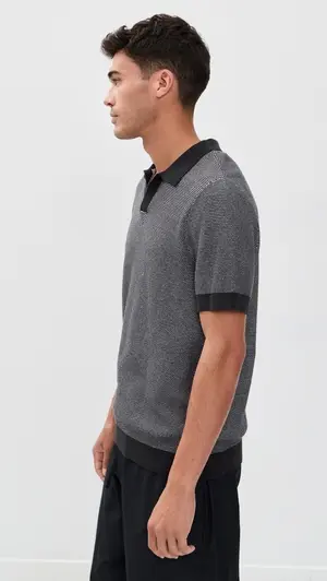 Onia Cotton Textured Johnny Collar Polo - Midnight/white
