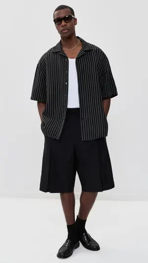 WILLY CHAVARRIA Camp Collar Shirt - White/black Stripe