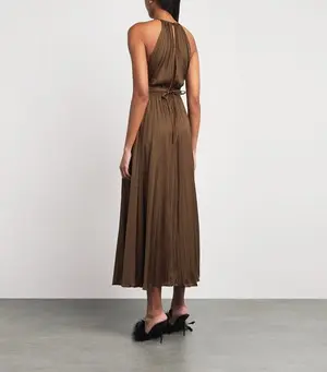 Maje Satin Pleated Maxi Dress - Brown