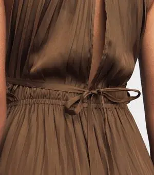 Maje Satin Pleated Maxi Dress - Brown
