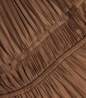 Maje Satin Pleated Maxi Dress - Brown