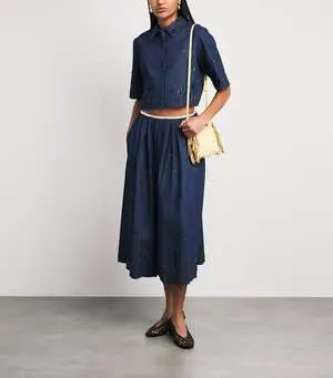 Maje Embellished Denim Midi Skirt - Blue