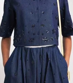 Maje Embellished Denim Midi Skirt - Blue