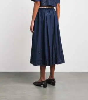 Maje Embellished Denim Midi Skirt - Blue