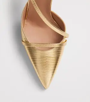 MALONE SOULIERS Valeria Metallic Embossed Leather Slingback Pumps - Gold