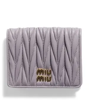 Miu Miu Small Leather Matelassé Wallet - Purple