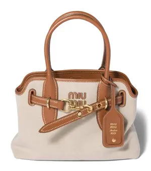 Miu Miu Canvas And Leather Aventure Top-handle Bag - Neutral