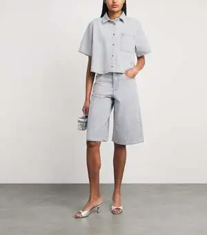 Maje Embellished Denim Bermuda Shorts - Blue