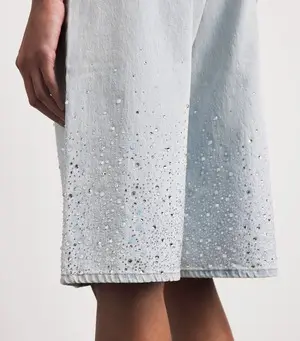Maje Embellished Denim Bermuda Shorts - Blue