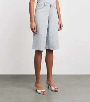 Maje Embellished Denim Bermuda Shorts - Blue