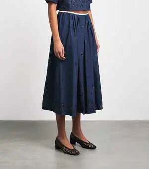 Maje Embellished Denim Midi Skirt - Blue