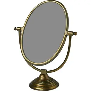 STORIED HOME Antique Aluminum Swivel Vanity Mirror - Brass
