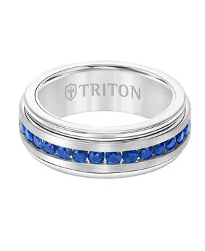 TRITON 8mm Tungsten Carbide Sapphire Eternity Ring