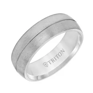 TRITON 7mm Tantalum Brushed Dome Ring With Center Line - Metallic Silver