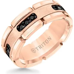 TRITON Flat Edge Band With Brushed Center And Black Sapphires - Pink
