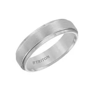 TRITON 6mm Tungsten Carbide Ring With Satin Finish Center And Step Edge - Metallic Silver