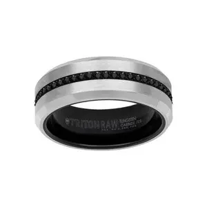 TRITON 8mm Tungsten Carbide Ring With Black Sapphires
