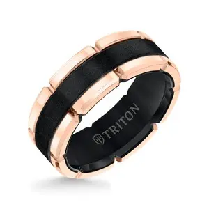 TRITON 8mm Tungsten Carbide Ring With Brushed Center And Link Edge - Pink