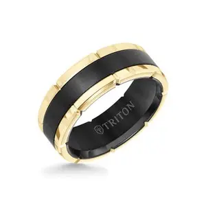 TRITON 8mm Tungsten Carbide Ring With Brushed Center And Link Edge - Yellow