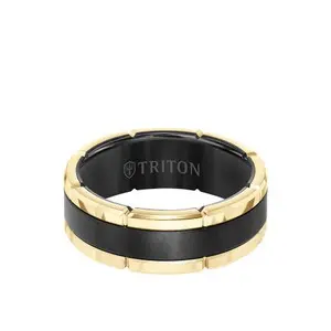 TRITON 8mm Tungsten Carbide Ring With Brushed Center And Link Edge - Yellow