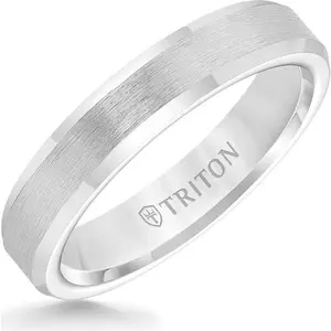 TRITON 4mm Tungsten Carbide Ring With Brush Center - Metallic Silver