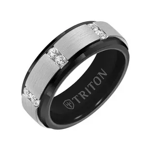 TRITON 8mm Diamond Ring In Tungsten With Silver Satin Finish