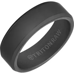 TRITON 7mm Tungsten Ring With Matte Finish And Bevel Edge - Black