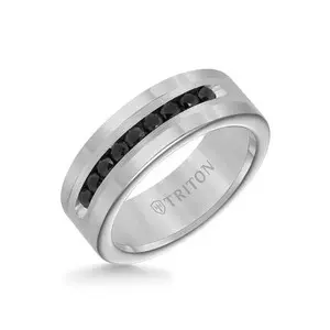 TRITON 8mm Silver Ring With Black Diamonds
