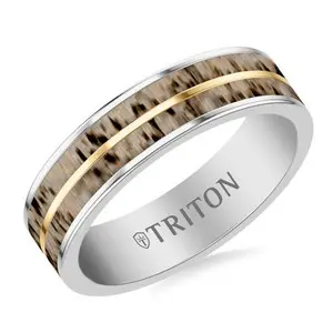 TRITON 6mm Tungsten Carbide And Deer Antler Ring - Metallic Silver