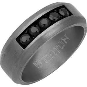 TRITON 8mm Tantalum Ring With Sapphires - Metallic Silver