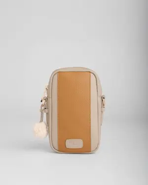 POM POM LONDON Eaton Leather Crossbody Bag - Stone & Maple