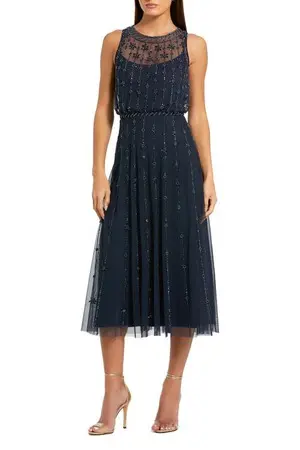 Mac Duggal High Neck Embellished A-line Dress - Midnight