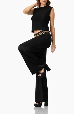IVONNE Satin Wide Leg Tailored Pants - Black