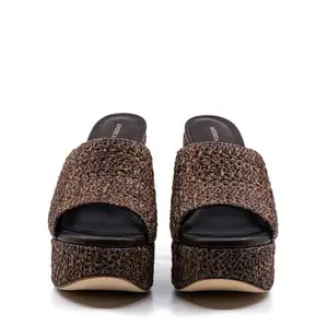 ANDREA GOMEZ Fabiola Raffia Platform Slide - Brown
