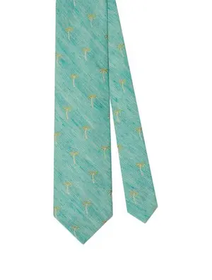 Robert Talbott Palm Silk Linen Necktie - Aqua