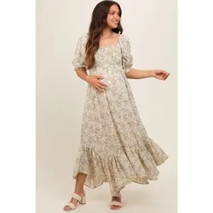 PINKBLUSH Smocked Handkerchief Hem Dress - Light Olive