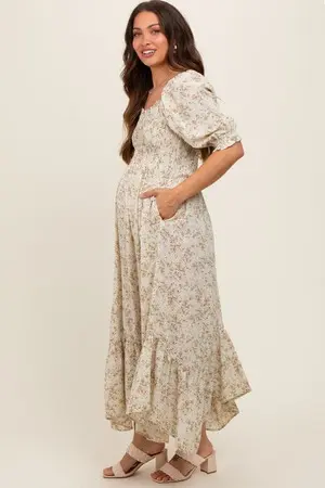 PINKBLUSH Smocked Handkerchief Hem Dress - Light Olive