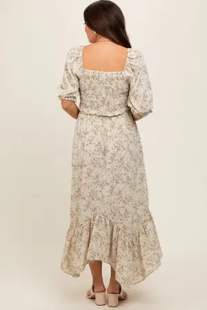 PINKBLUSH Smocked Handkerchief Hem Dress - Light Olive